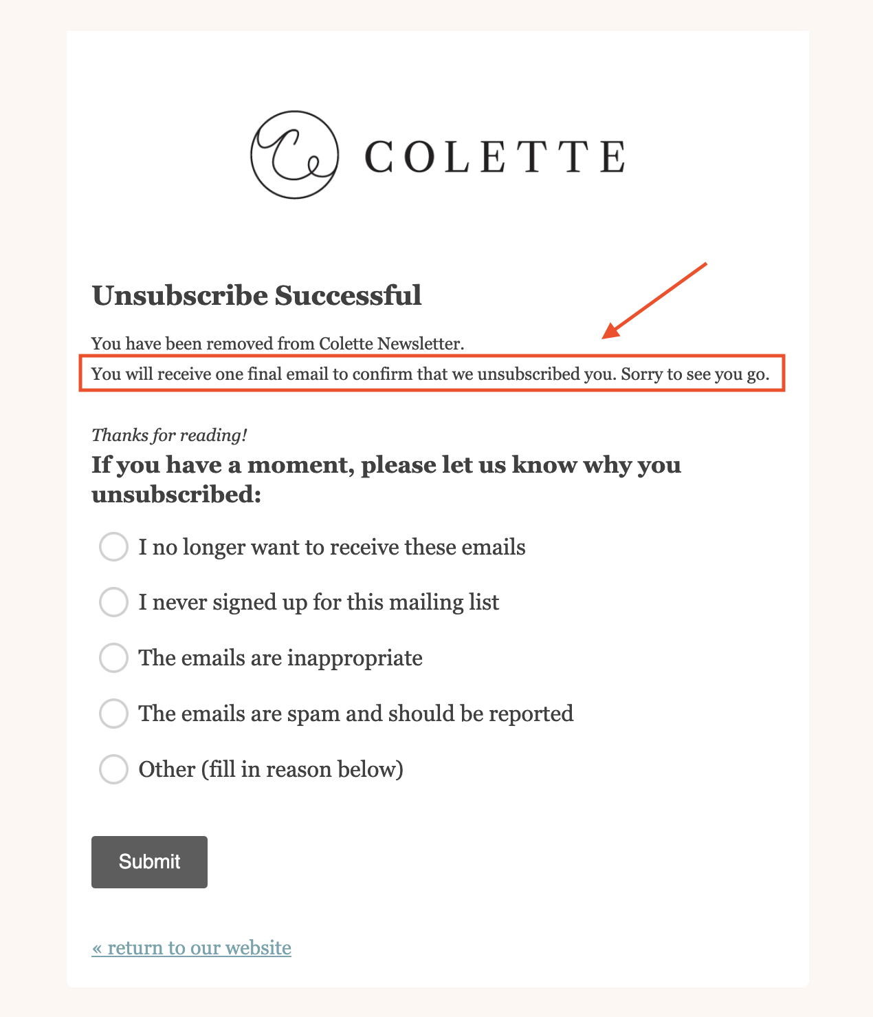 How do I unsubscribe from your mailing list? – Colette HQ